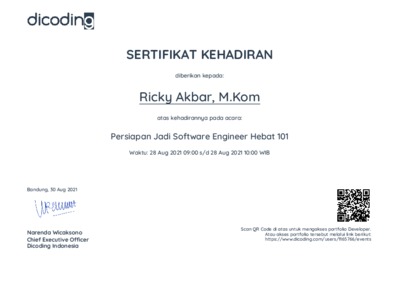 Sertifikat DiCoding "Persiapan Jadi Software Engineer" 28 Agustus 2021 - Document Repository ...